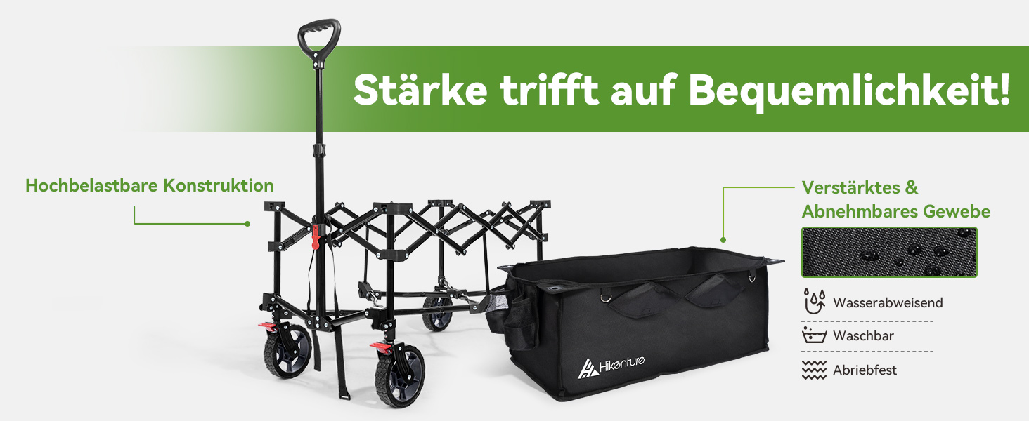 HIKENTURE Bollerwagen Faltbar 135L - Faltbarer Bollerwagen 150KG belastbar - Klappbarer ...
