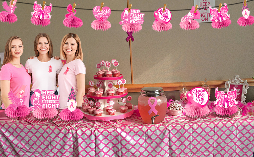 Amazon.com: 8pcs Breast Cancer Awareness Decorations Honeycomb ...