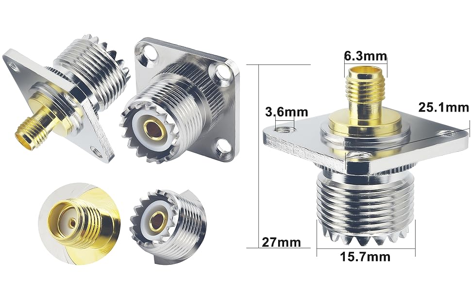 Amazon | leeyovk M - SMA 変換コネクタ M タイプメス - SMA メスコネクタ UHF メス SO239 - SMA アダプタ 4 穴フランジパネルマウント RF ...