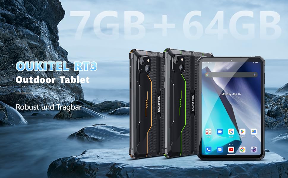 OUKITEL RT3 Outdoor Tablet 8 Zoll, 7GB+64GB Android 12, 5150mAh, 16MP Kamera Mini Tab, IP68 ...