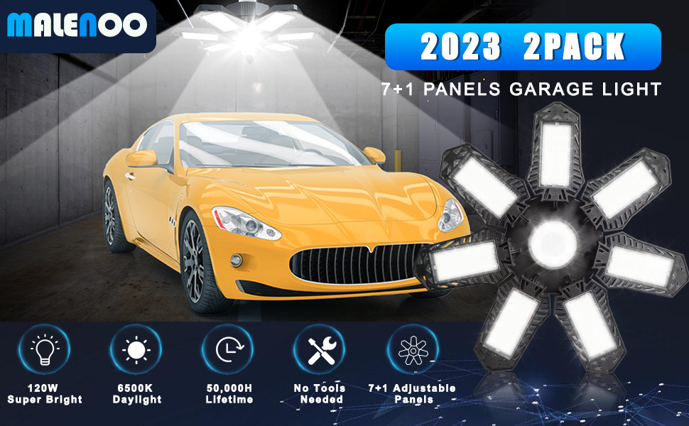 Amazon.com: Paquete de 2 luces LED de garaje, 120 W, luces LED de techo de garaje deformables ...