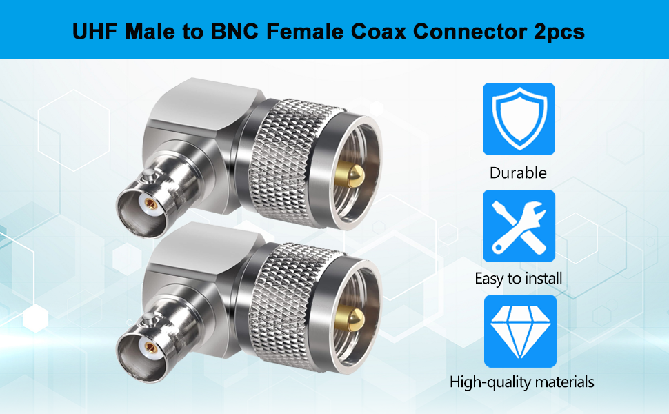 TUOLNK UHF Male to BNC Female Right Angle Connector UHF PL259 Male to BNC Female Elbow 90 Degree ...