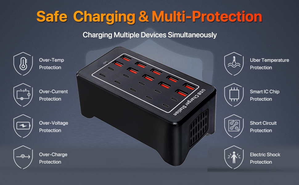 Bloque de cargador USB C de 100 W, estación de carga USB C, 20 puertos (20 A), hub de carga ...