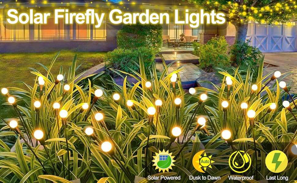 Amazon.com : Solar Powered Firefly Garden Lights, 4 Pack 32 LEDs Solar Outdoor Lights Swaying by ...