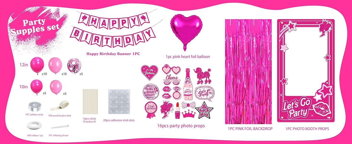 Amazon.com: Birthday Decorations for Women,Happy Birthday Banner, 35 Balloons,Photo Booth Props ...
