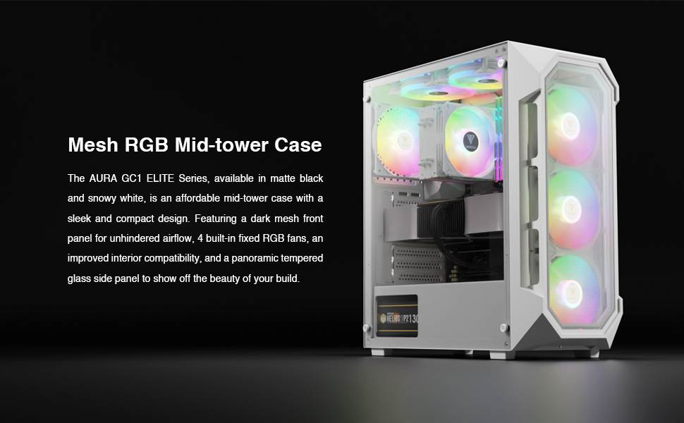 GAMDIAS AURA GC1 Elite WH High Airflow Tempered Glass Mid-Tower ATX Case - Four Included 120 mm ...