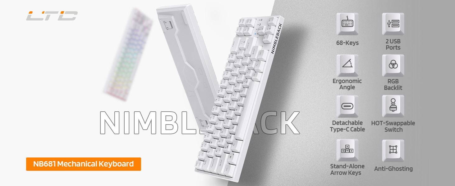 LTC NB681 Nimbleback Wired 65% Mechanical Keyboard, RGB Backlit Ultra-Compact 68 Keys Gaming ...
