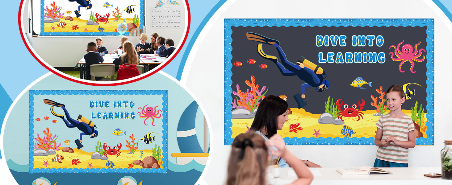 Amazon.com: party greeting 67PCS Ocean Animal Bulletin Board Set Under ...