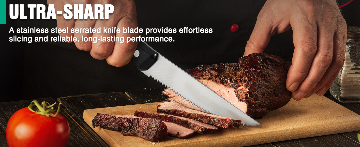 Amazon.com: HAUSHOF Steak Knives Set of 6, Premium Stainless Steel Serrated Steak Knife Set with ...