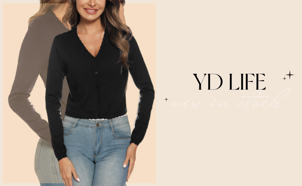 YD LIFE Damen Bolero V-Ausschnitt Jäckchen mit Knopf Langarm Cardigan Elegante Stricken ...