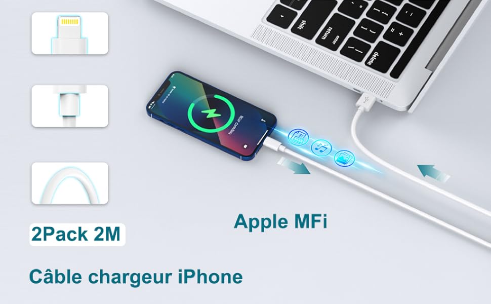 iPhone Ladekabel 2M 2Pack [Apple MFi Zertifiziert], Original USB Lightning Kabel 2M Lang ...