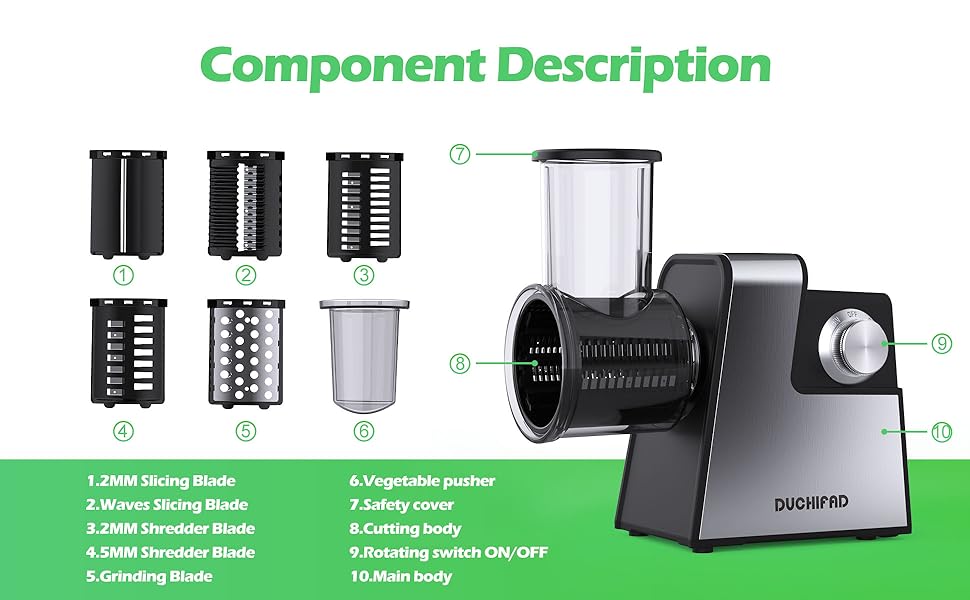 Electric Cheese Grater, 250W Electric Slicer Shredder with 5 Versatile Blades, Electric Slicer ...