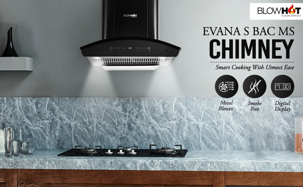 BLOWHOT Evana 60 Cm chimney with POWERFUL SUCTION of 1300 M3/H for all modular kitchens, with ...