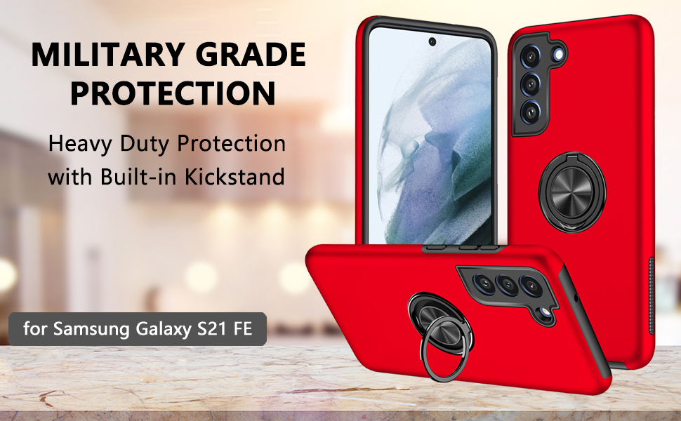 Amazon.com: Galaxy S21 FE Case for Samsung S21 FE Case Military Grade Shockproof Built-in Ring ...