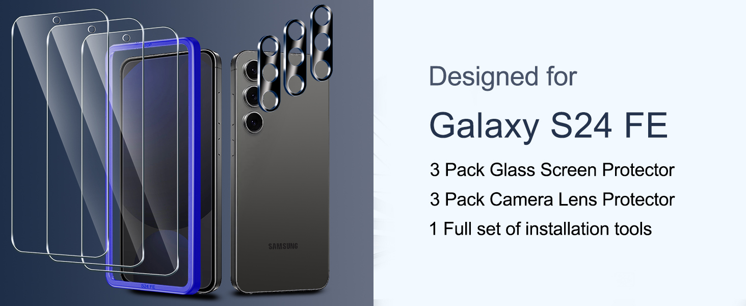 Milomdoi 3 Pack Screen Protector for Samsung Galaxy S24 FE with 3 Pack Camera Lens Protector ...