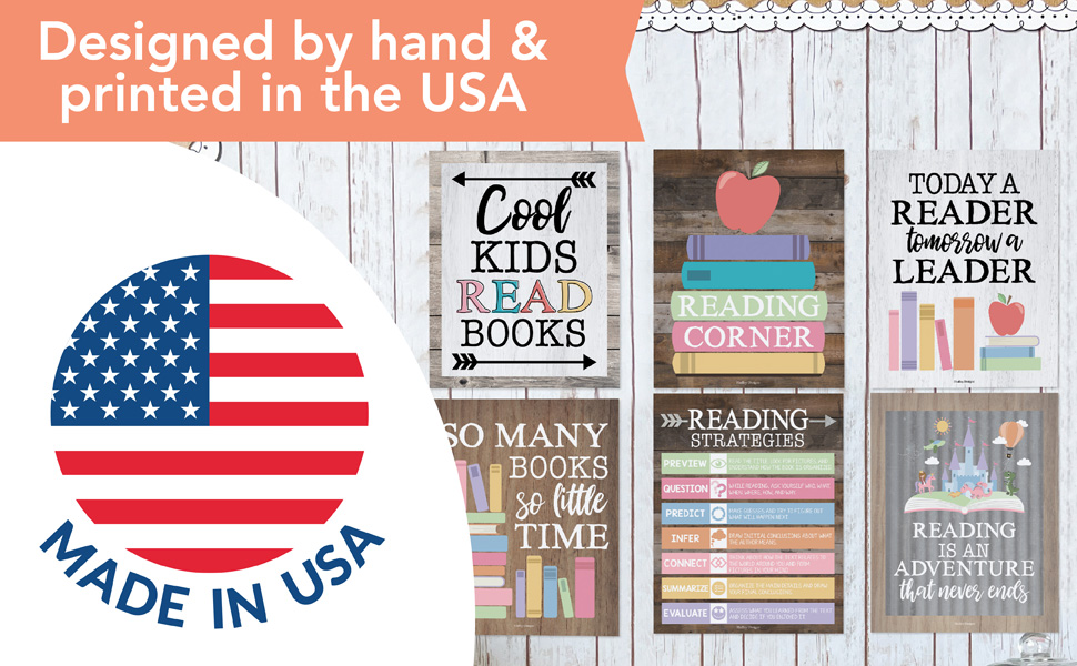 Amazon.com : Hadley Designs Motivational Reading Posters For Classroom ...