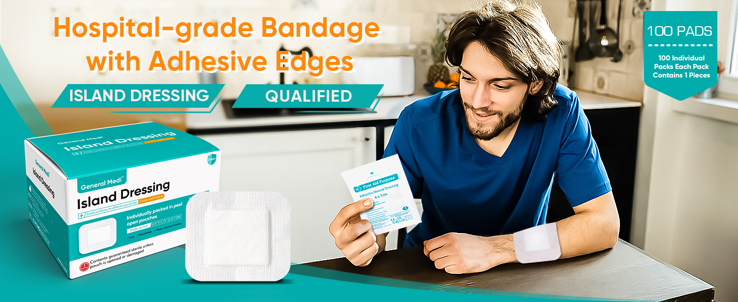 Amazon.com: Sterile Island Dressing Bordered Gauze – 100 Count, 2.4" x 2.75" Gauze Pads, Wound ...