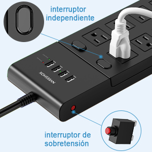 NVEESHOX Regleta Multicontacto, Multicontacto Pared Conector Multiple con 12 Tomas y 4 USB-A ...