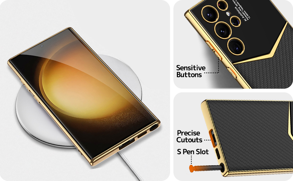 Amazon.com: NINKI Compatible Samsung Galaxy S24 Ultra Leather Case Carbon Fiber,Electroplate ...