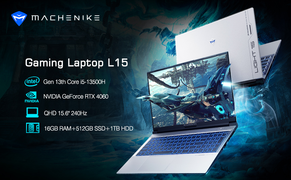 MACHENIKE Gaming Laptop L15A, Intel Gen 13th Core i5-13500H, NVIDIA GeForce RTX 4060, QHD 15.6 ...