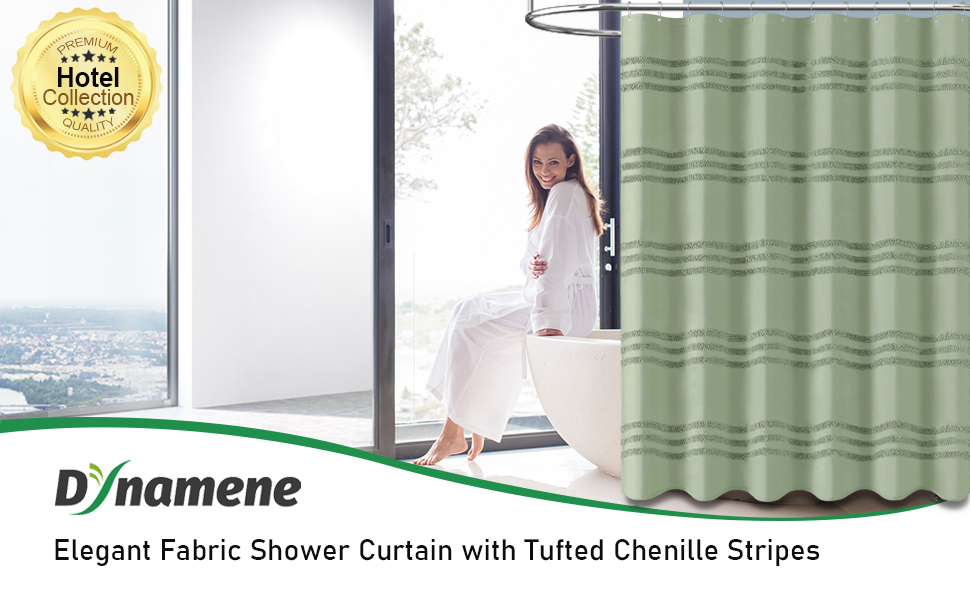 Amazon.com: Dynamene 78 Inch Long Shower Curtain, Textured Tufted Chenille Striped Tall Fabric ...