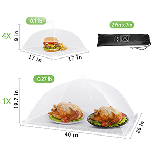 Amazon.com: Lauon Food Covers, 1 Extra Large (40"X26") & 4 (17"X17"), 5 Pack White Mesh Plate ...
