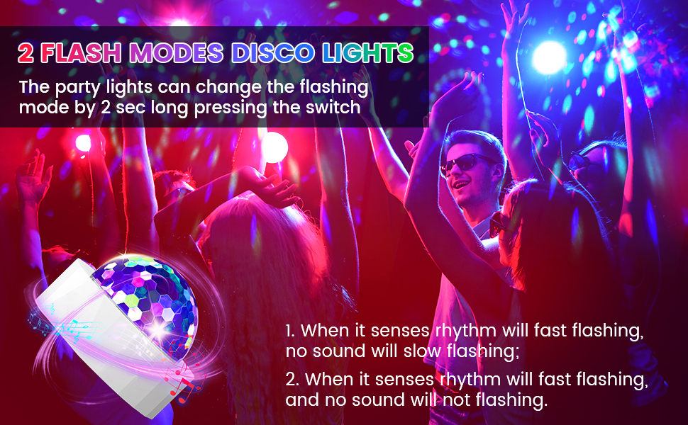 USB Rechargeable Multi Color Mini Disco Ball Lights - 2Pcs Sound Activated DJ Lights for Parties ...