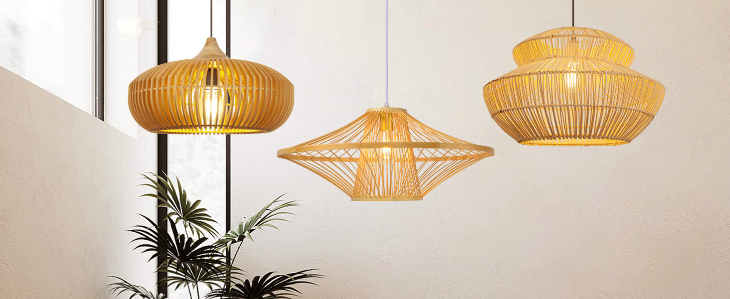 Arturesthome Hand Woven Rattan Pendant Light, Farmhouse Hanging Light ...