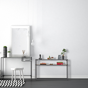 Relaxdays Konsolentisch, 2 Ebenen, Flur & Wohnzimmer, 70x110x30 cm, Metall, Glas, Holzoptik ...