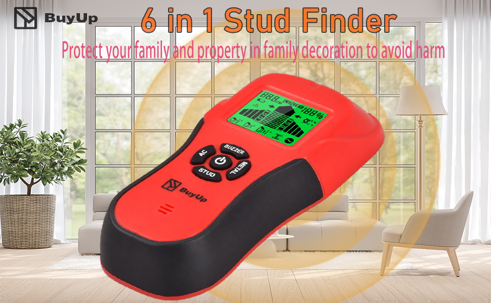BuyUp Stud Finder Wall Scanner,6 in 1 Stud Detector Sensor for Detect and Distinguish Magnetic ...