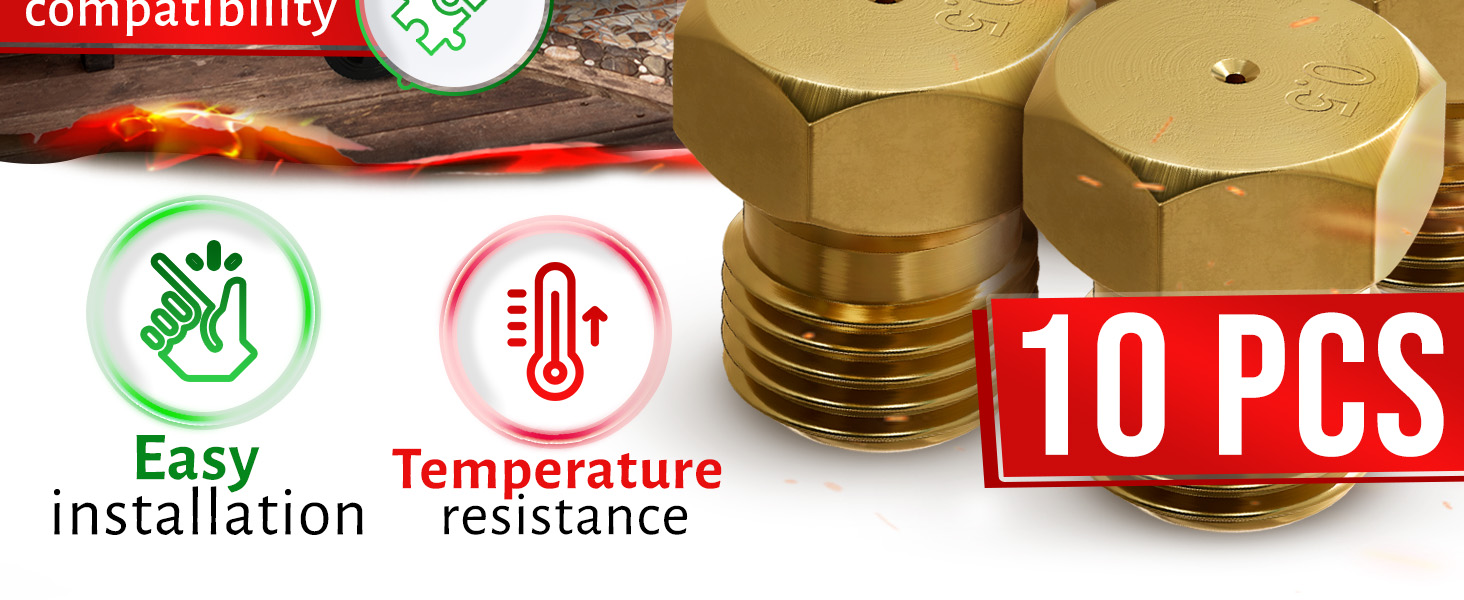 Amazon.com : Natural Gas Orifice – Propane Orifice Kit 10 Pcs Brass Jet Nozzle Set with 0.5mm ...