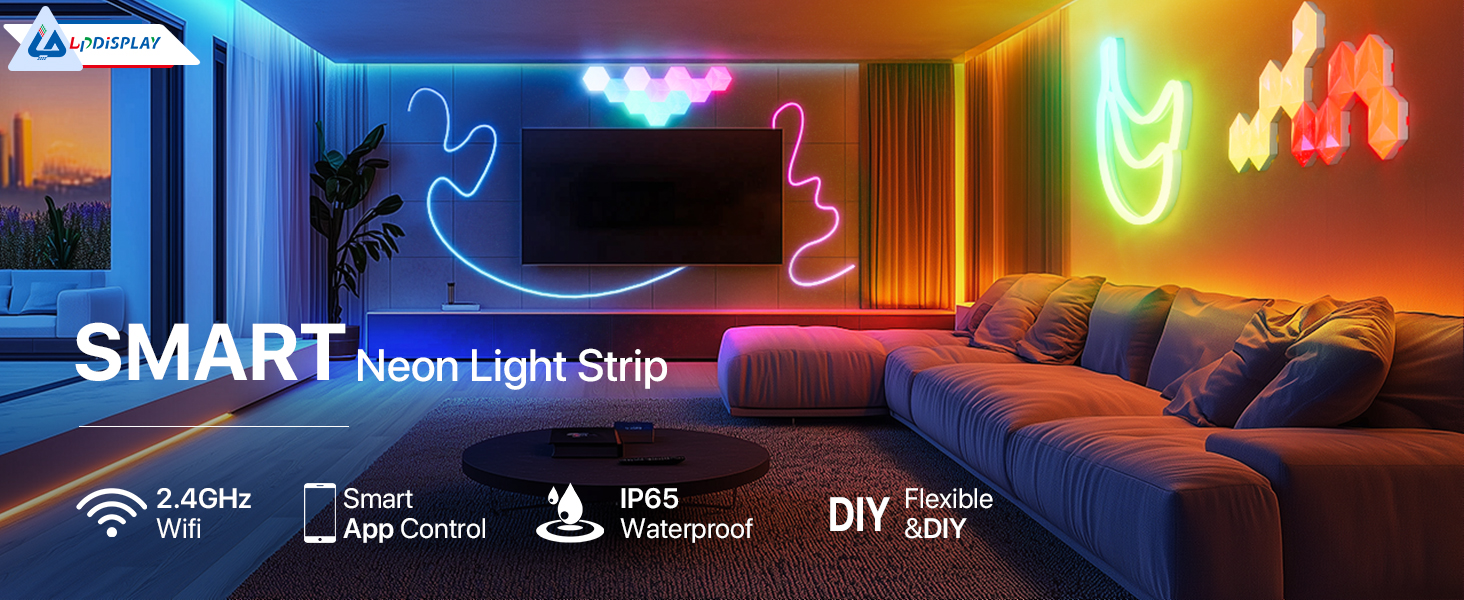 LPDISPLAY Neon Ruban LED 3m, RGBIC Bande LED avec Contrôle WiFi APP, Compatible avec Alexa, pour ...