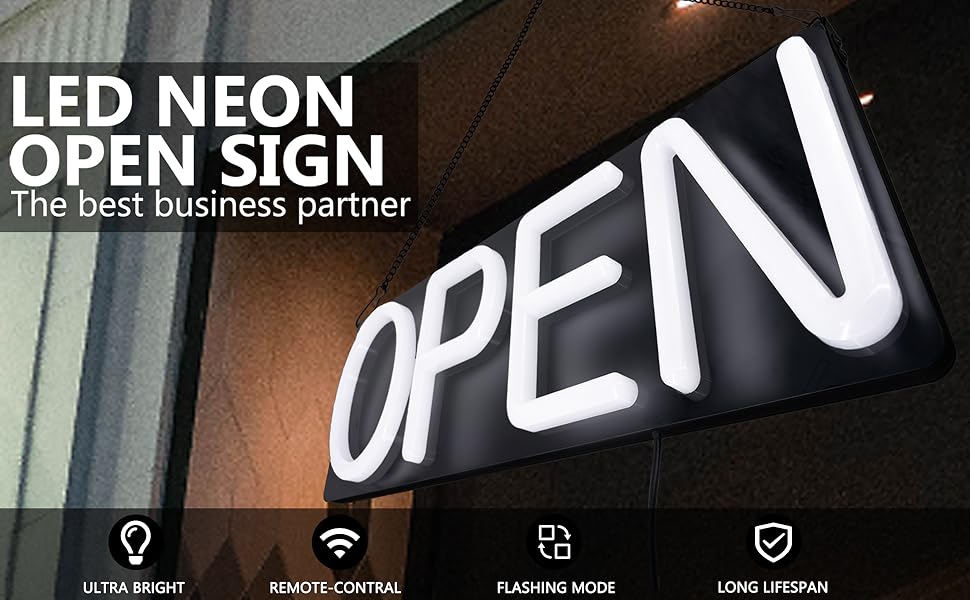 Amazon.com : Open Signs for Business,Neon Open Sign Led,20x7 inch with Remote Control,Bright ...