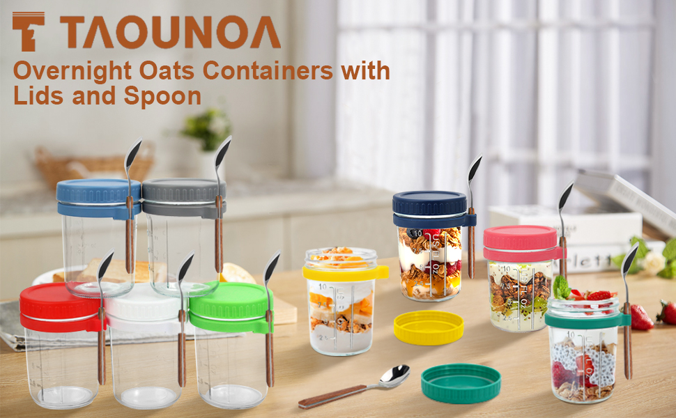 Amazon.com: TAOUNOA 9 Pack Overnight Oats Container, 12oz Glass Overnight Oats Containers with ...