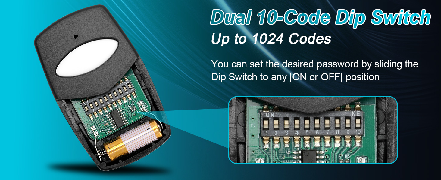 2pcs for 3089 Multi-Code Gate Opener, 300 MHz 10 Dip Switch Gate Remote ...