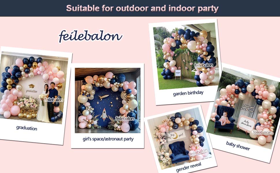 Amazon.com: Navy Blue Pink Gold Balloon Arch Kit Double Stuffed Dark Blue, Pastel Light Pink ...