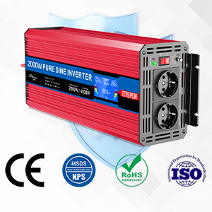 ETREPOW 2000w Convertisseur 12v 220v Pur Sinus Transformateur onduleur -2 Prise EU de Courant ...