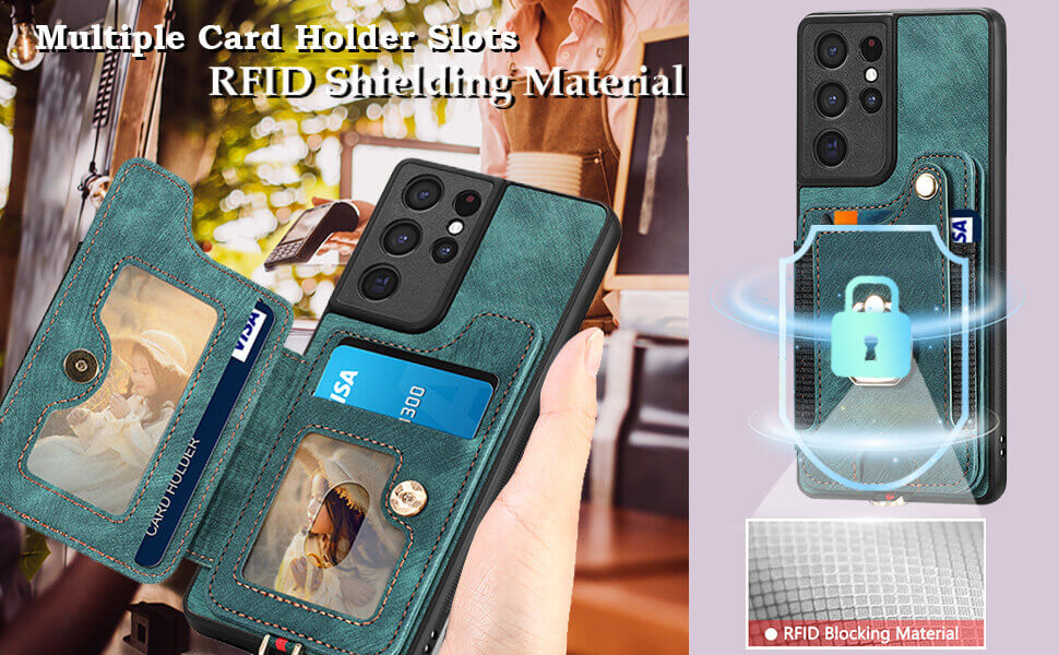 Amazon.com: JanCalm for Samsung S21 Ultra Case Card Holder Wallet, Ring Stand, RFID Blocking ...