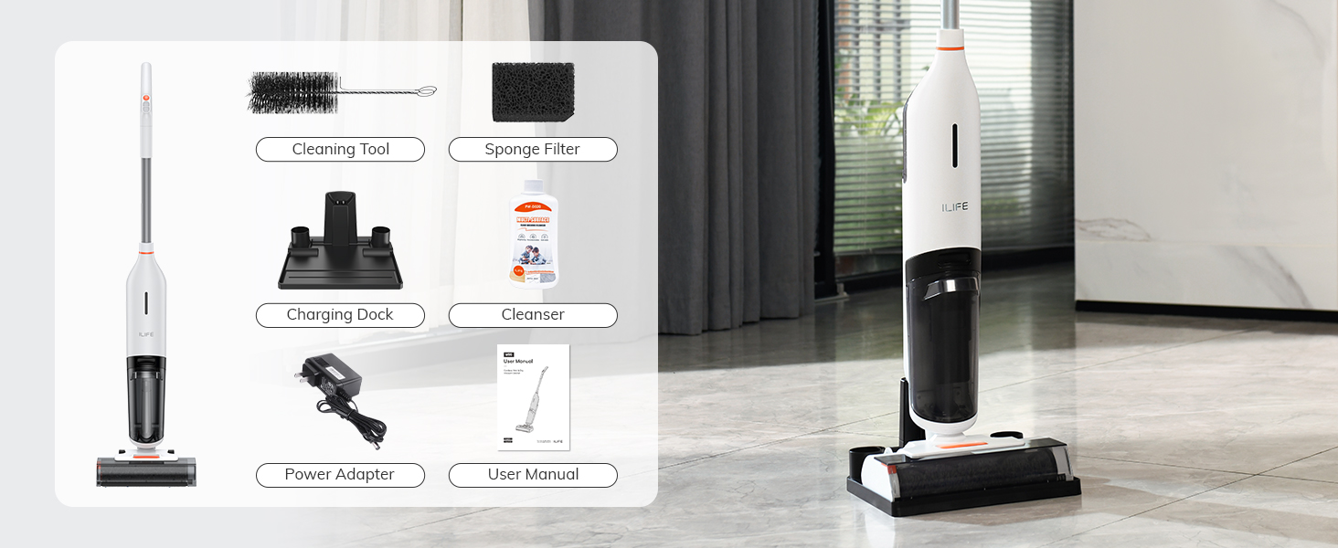 ILIFE W90 Aspiradora inalámbrica en seco húmedo, todo en uno, limpiadora de suelos de madera ...