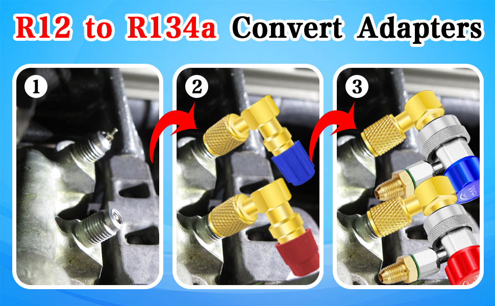 Amazon.com: FANOVO R12 to R134A AC Fitting Adapter Kit, Quick Coupler Valve A/C 90° Fitting ...