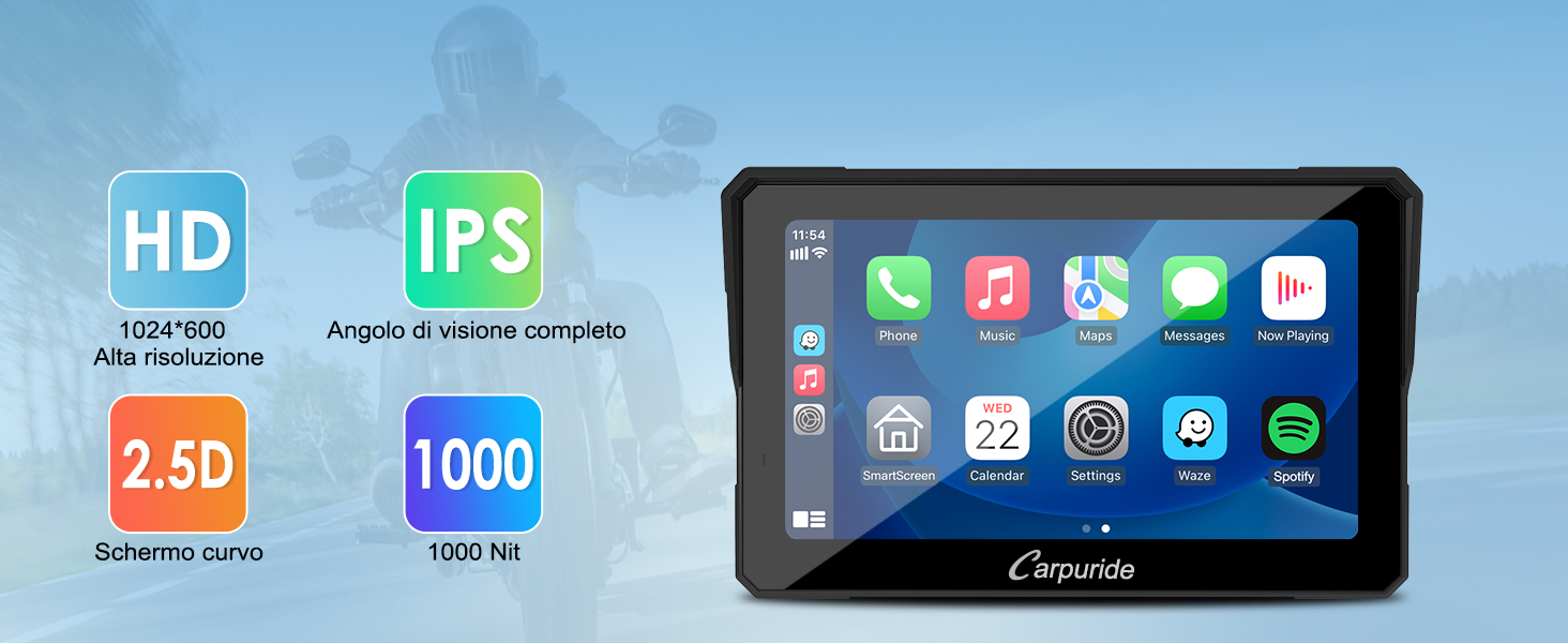 Carpuride W702 Pro Moto Carplay Schermo con Interfono Funzione, Senza Fili CarPlay e Android ...