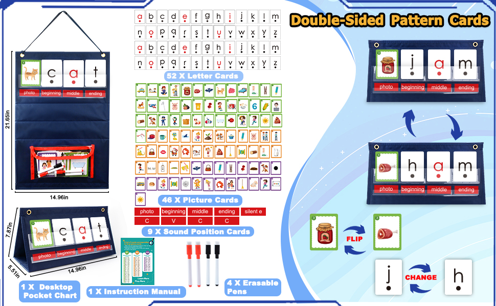 Amazon.com: CVC Word Building Desktop Pocket Chart, CVCC & CCVC Word ...