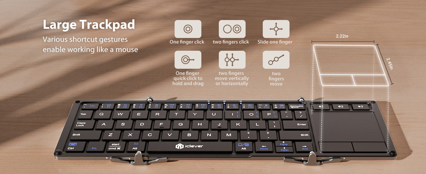 Iclever Foldable Keyboard With Touchpad Bk08 Portable Tri Folding Bluetooth