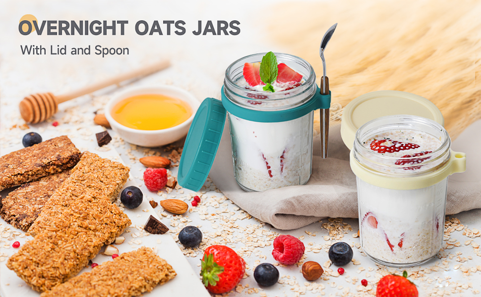 Amazon.com: Overnight Oats Containers with Lid and Spoon Set of 2, Overnight Oats Jars 12 oz ...