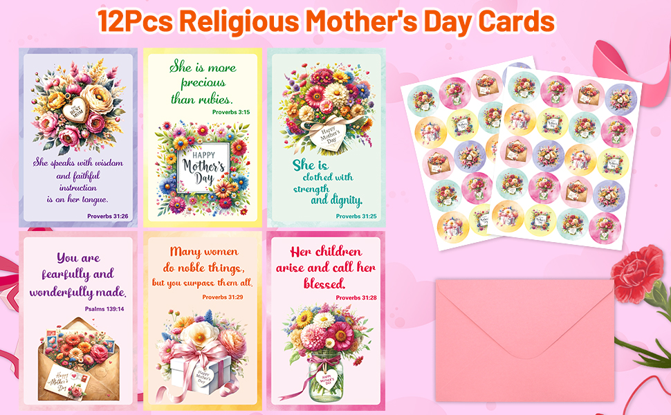 Amazon.com : ceiba tree 12Pcs Religious Mothers Day Cards Floral Happy ...