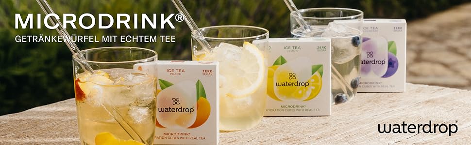 waterdrop® Microdrink Eistee PFIRSICH | Mit Schwarzer Tee | 12 Ice Drops Würfel | Zero Zucker ...