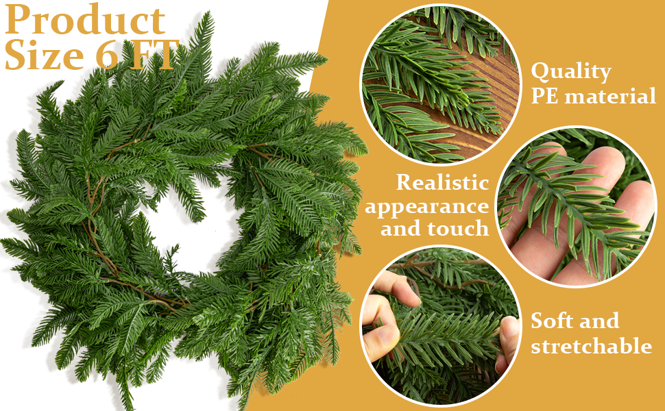 Amazon.com: Watayo 6 Ft Christmas Norfolk Pine Garland - Dense Real Touch Pine Greenery Garlands ...