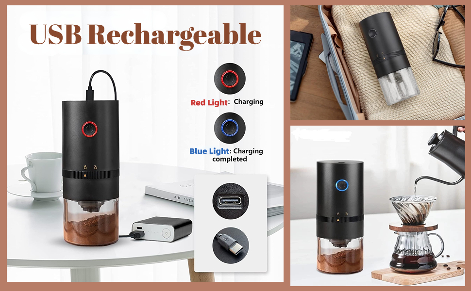 Yunnyp Electric Burr Coffee Grinder Portable Electric Coffee Grinder Compact Rechargeable Coffee ...