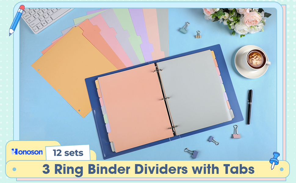Amazon.com : Honoson 12 Sets 12 Tab Binder Dividers for 3 Ring Binders ...