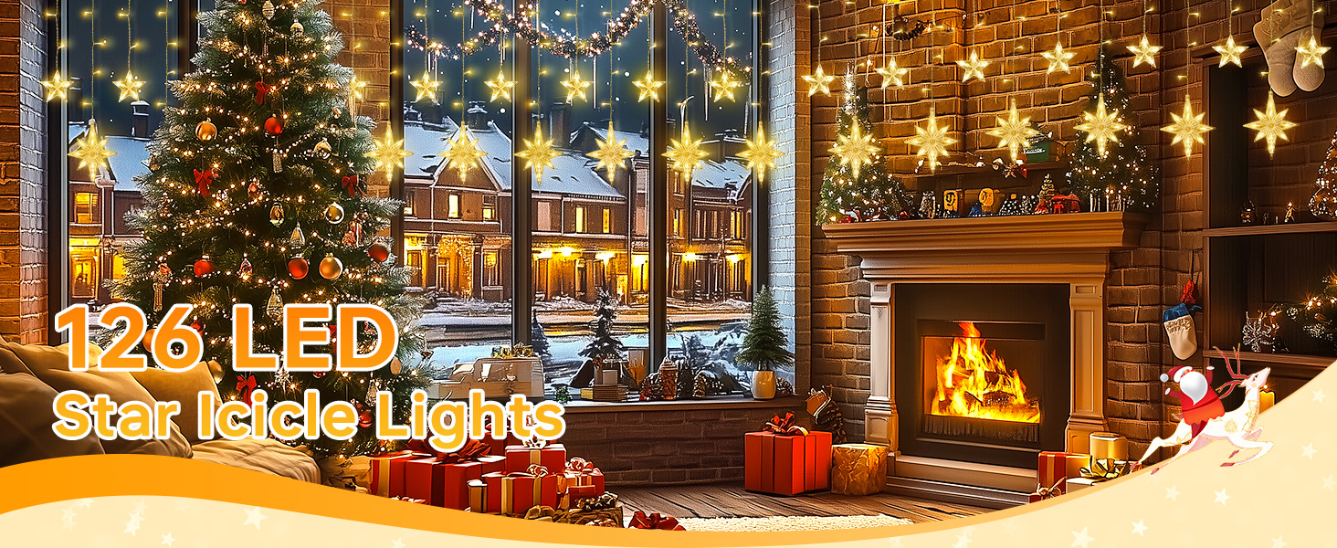 Amazon.com: BEEWIN 126 LED Star Icicle Lights,7.8ft Connectable Window ...